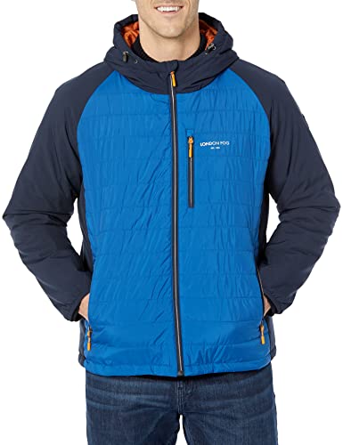 London Fog Men's Mixed Media Active Jacket, Blue, Small