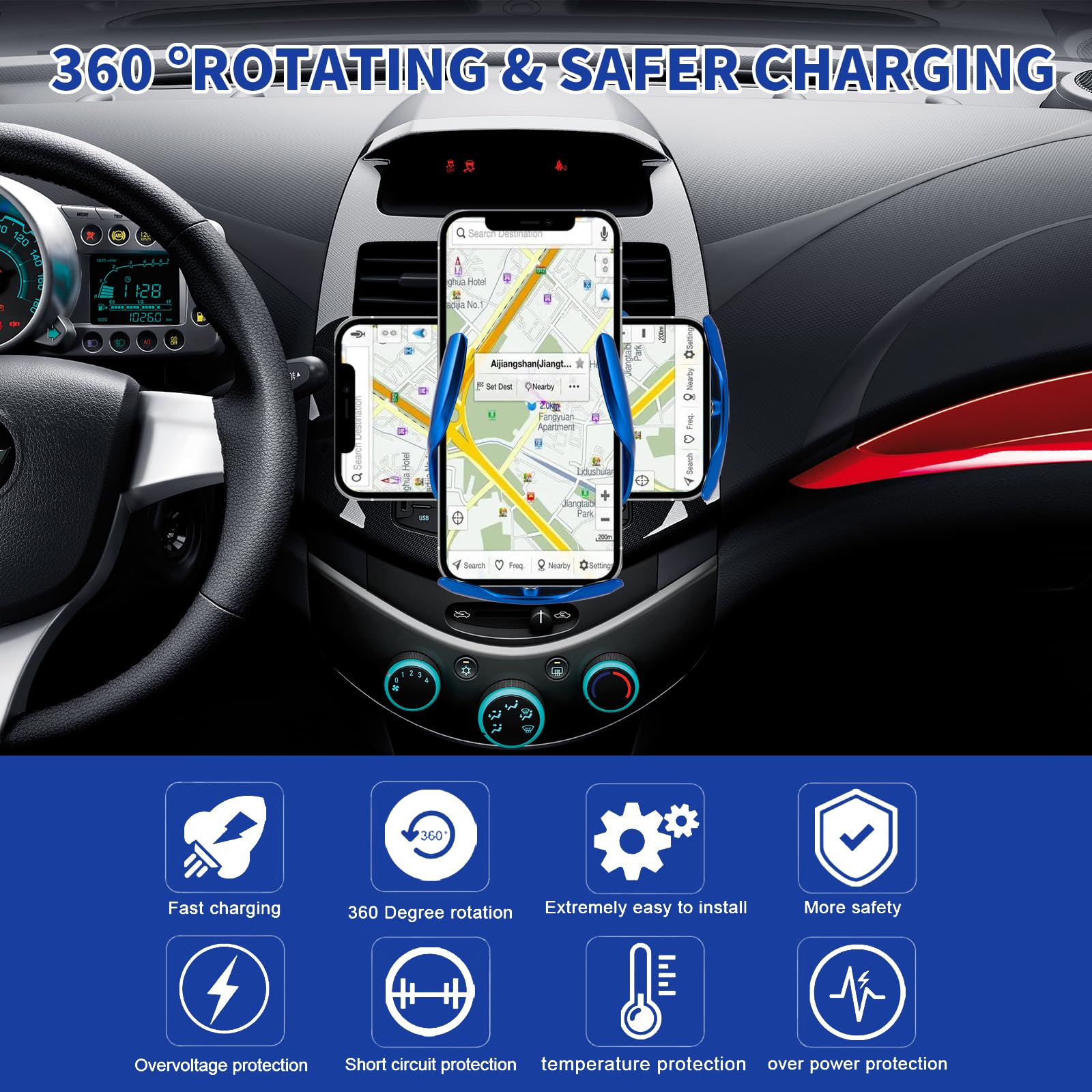 LFNOWN Wireless Car Charger Car Phone Holder Mount Wireless Charging 15W Fast Charging Auto Clamping Car Charger Phone Mount Phone Holder fit for All Android Smartphone(Silver)