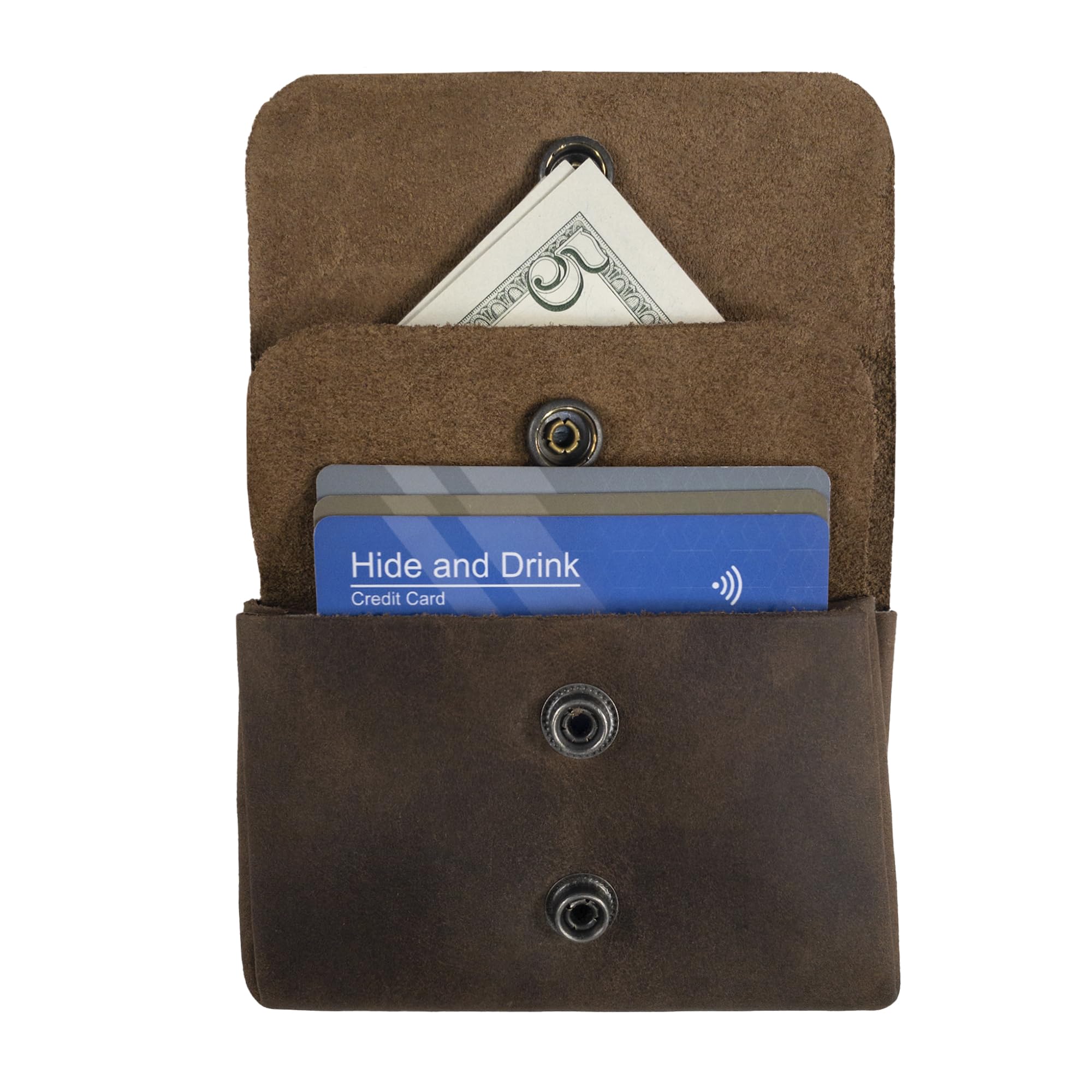 Hide & Drink, Double Pouch Wallet for Men and Women, Rectangular Card Holder, Money Organizer, ID Case, Classic Style, Full Grain Leather, Handmade, Bourbon Brown