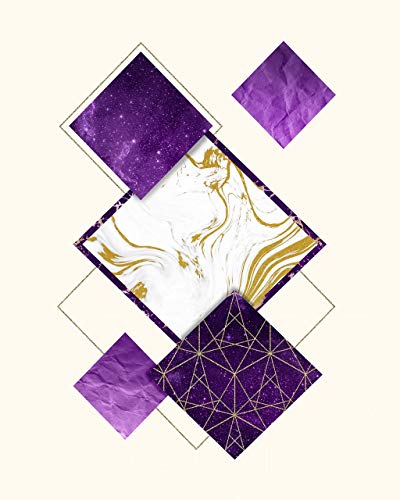 Modern Geometric Abstract Purple Gold Wall Art Decor Prints, 4 (8x10) Unframed Photos, Artwork Gifts Under 20 for Home Bathroom Bedroom Office Studio Lounge Architecture Design Student Teacher Fan