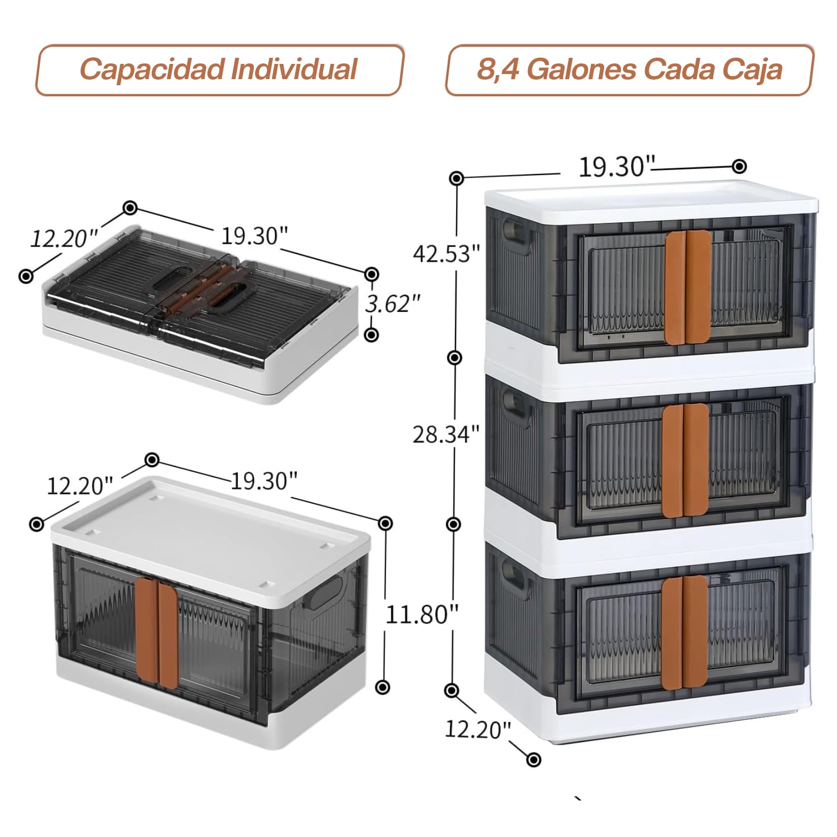 Tucorresi 3 Piece Storage Boxes, Stackable Closet Organizer, Foldable Storage Cube, Clear Organizer Boxes with Lid and Door