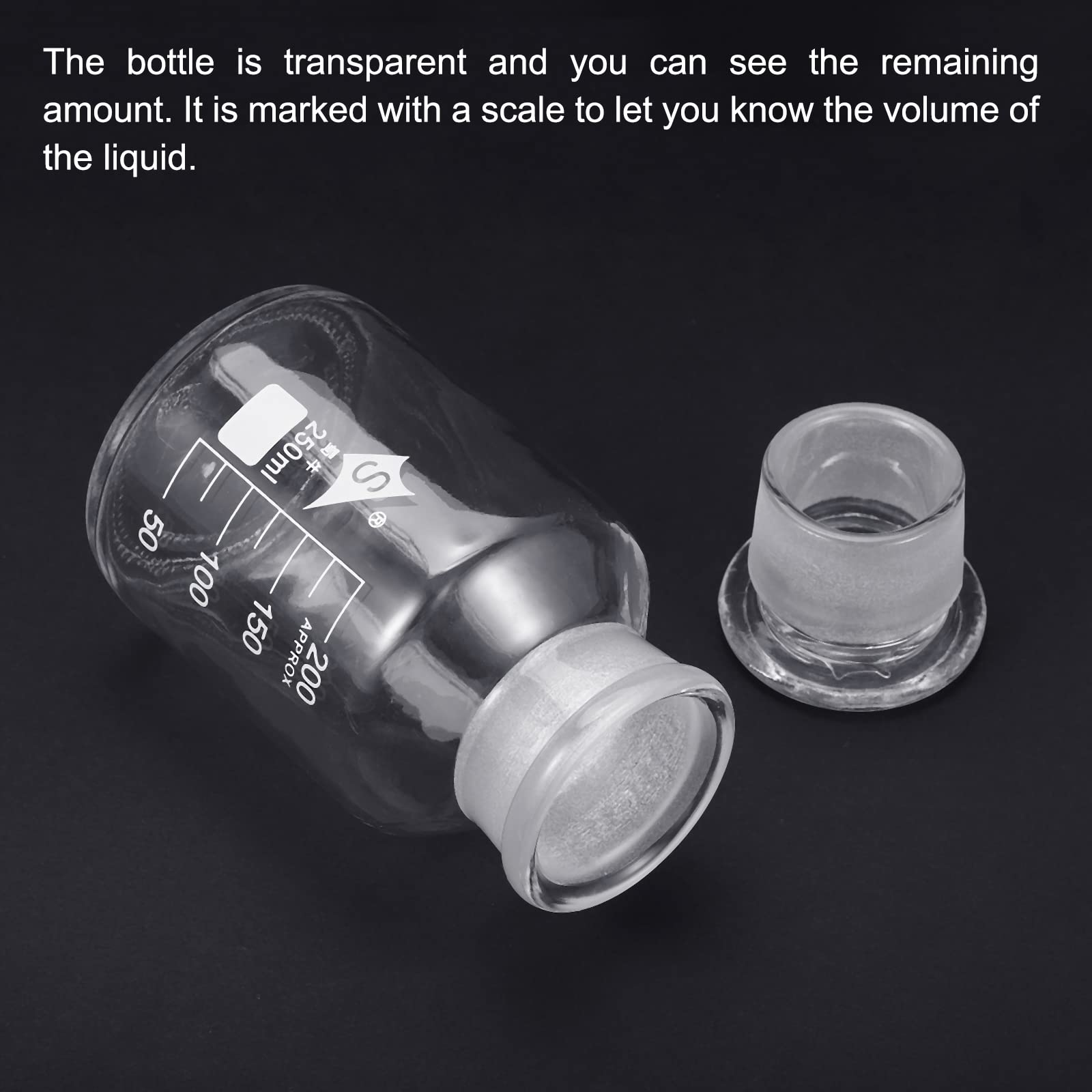 PATIKIL 250mL Reagent Media Bottle, 1Pcs Round Graduated Glass Storage Bottle with Clear Cap for Chemistry Lab Universities Home, Clear