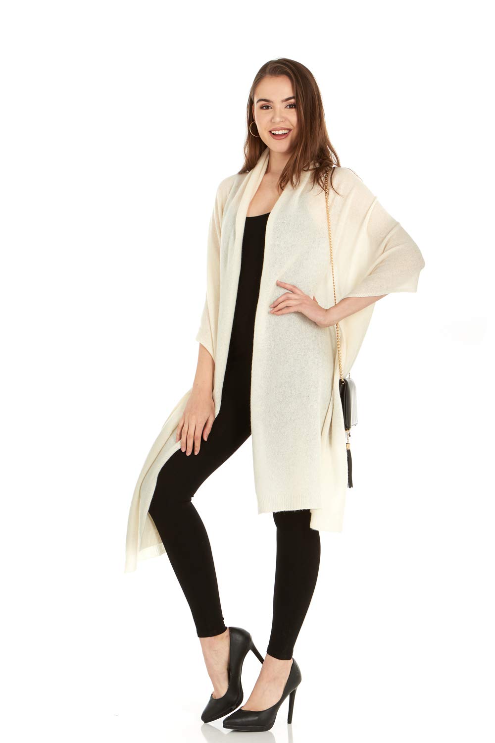 Manio Cashmere 100% Cashmere Knitted Wrap Pashmina Shawl Extra Large Scarf Stole for Women Travel (White)