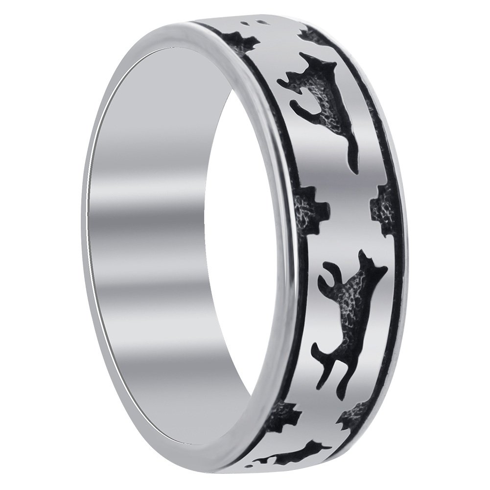 Gem Avenue Southwestern Style Running Wolf 925 Sterling Silver 6mm Wedding Band Ring for Women Size 7.5