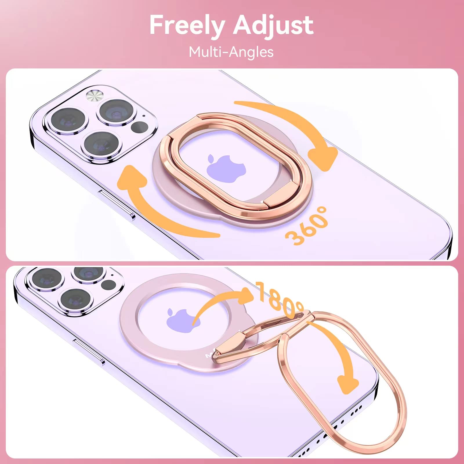 MINDSKY Mag-Safe Phone Stand Phone Grip Compatible with iPhone 12/13/14/15 Mini/Pro/Pro Max Accessories Removable Magnetic Finger Phone Ring Grip (Rosegold Pink)