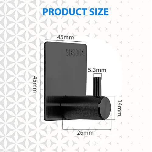 Panlogee 304 Stainless Adhesive Hooks ,Waterproof Adhesive Holder for Cloth,Towel,Bathroom,Kitchen(4pack) (Square-Shape Black)