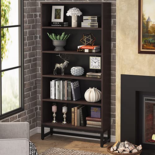 Tribesigns Tall Bookcase and Bookshelf, 70.8β Large Bookcases Organizer with 5-Tier Storage Shelves, Heavy Duty Free-Standing Library Bookshelf Shelving Unit for Living Room, Bedroom (Sandalwood)