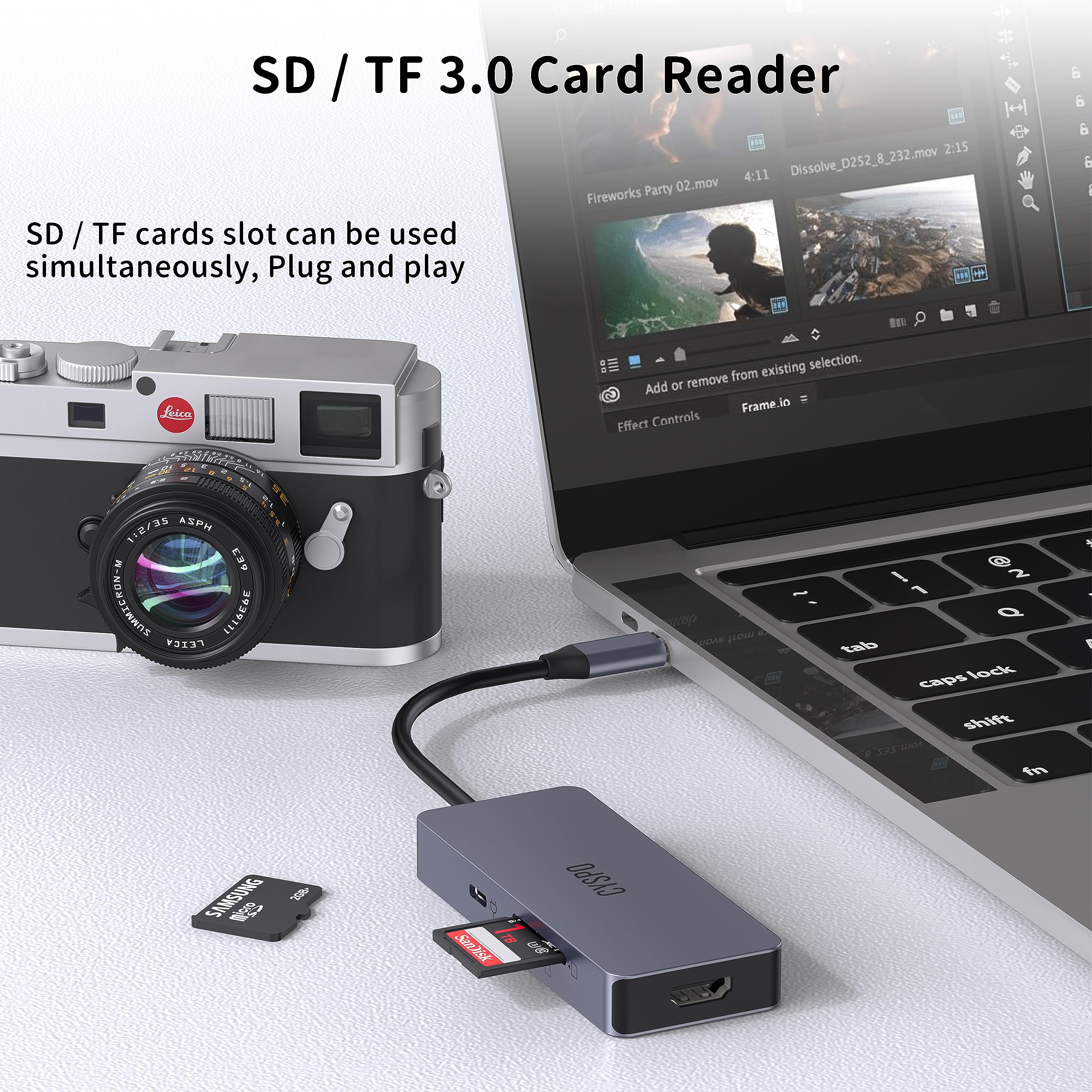 Mini USB C Hub, Travel USB C Laptop Docking Station, 7 in 1 USB C Dock with HDMI 4K, 2 USB 3.0, 100W PD, USB-C 3.0, SD/TF Reader, USB C Multiport Compatible for MacBook/Dell/HP and Other USB C Devices (USB to Gigabit Ethernet Hub)