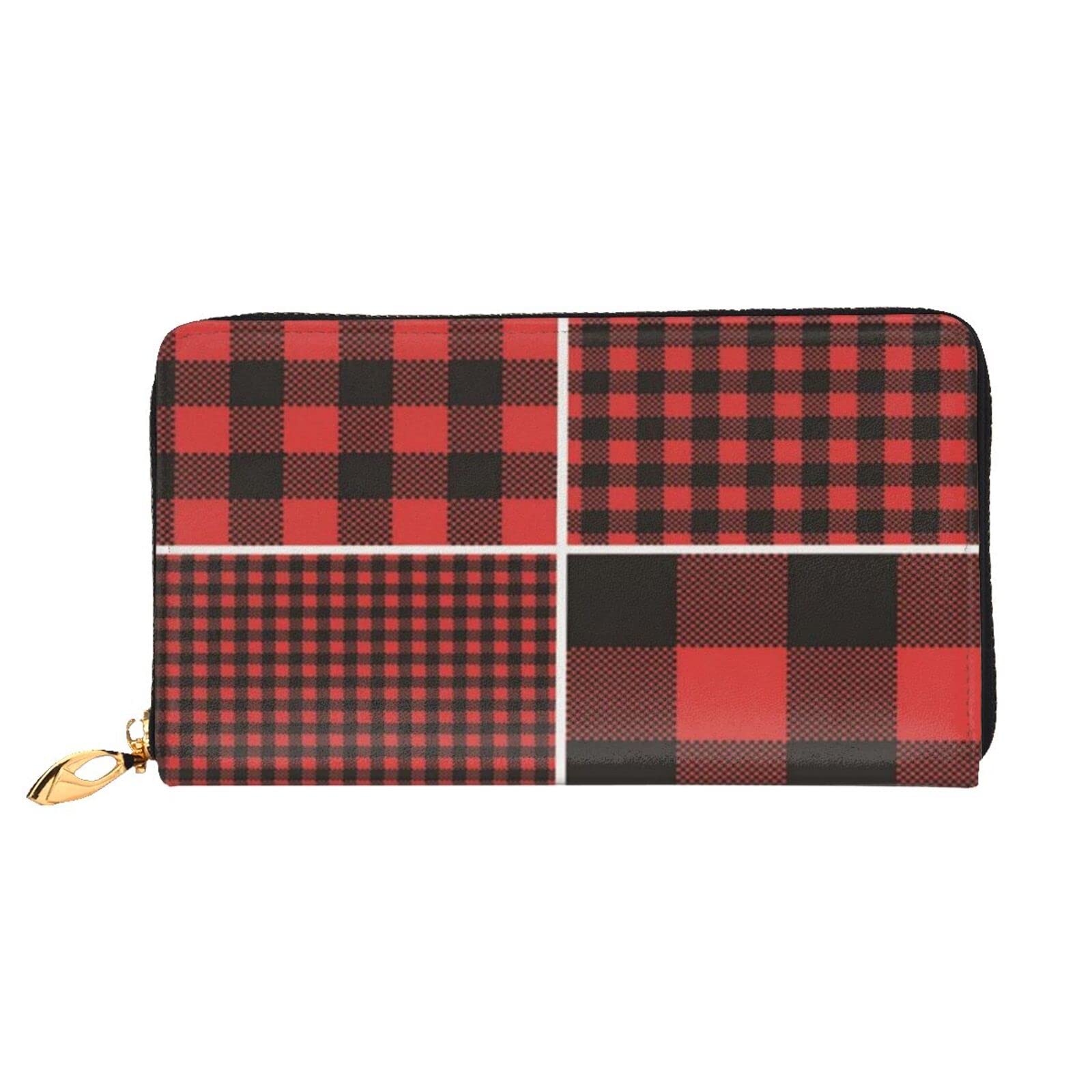 Long Handbag Purse Wristlet Bag Card Holder Wallet-Red Buffalo Check Plaid Leather Wallet For Women Men, One Size