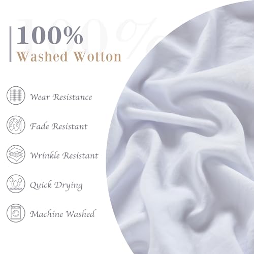 Tyfitb 100% Washed Cotton Duvet Cover Set, 3 Pieces Linen Feel Textured Soft Comfortable Breathable Bedding Set with Button Closure and Ruffled Fringe for All Season, Solid White, King, No Comforter