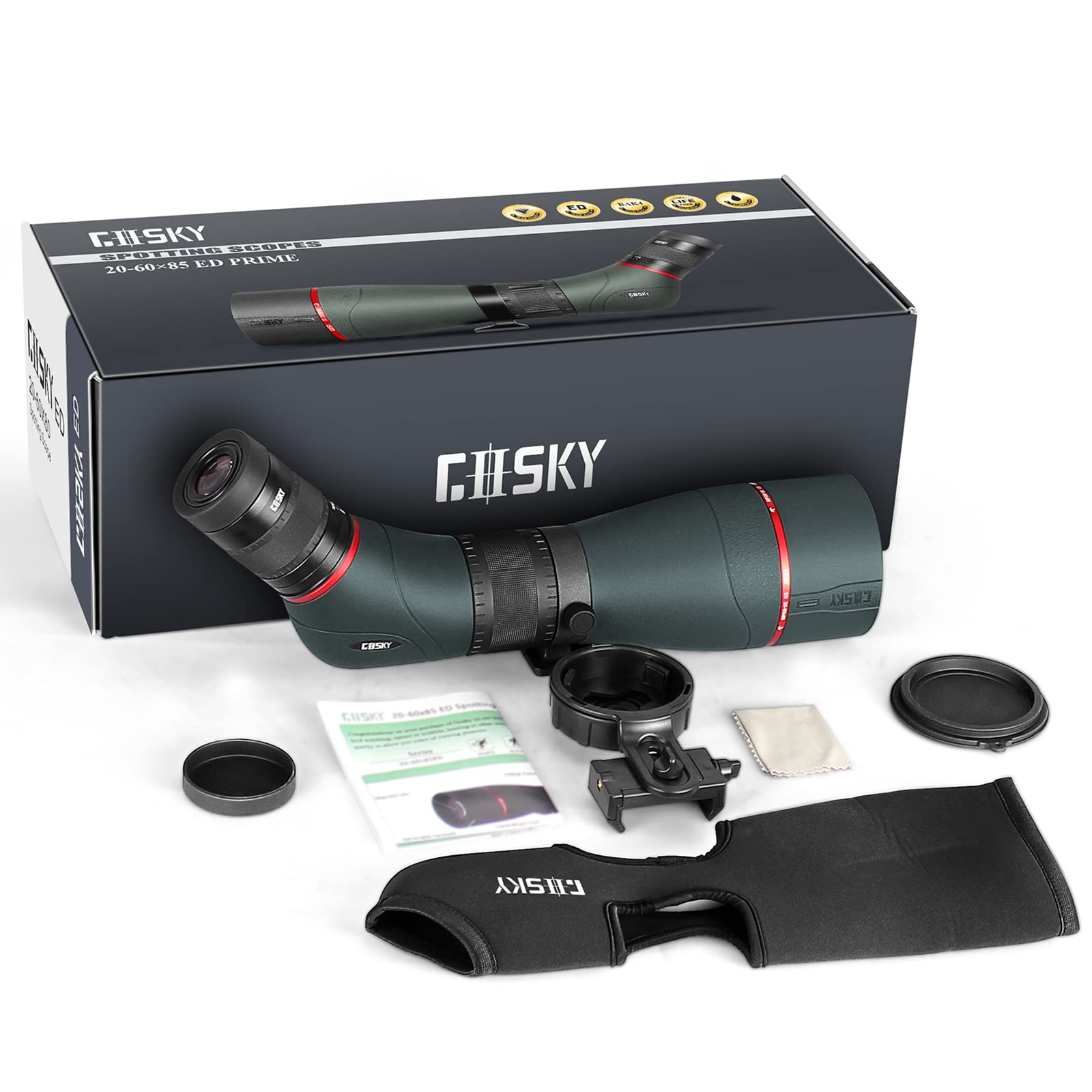 Gosky EagleView Upgrade 20-60x85mm ED Spotting Scope - Ultra High Definition & Extra-Low Dispersion Optics Spotter Scope with Smartphone Adapter