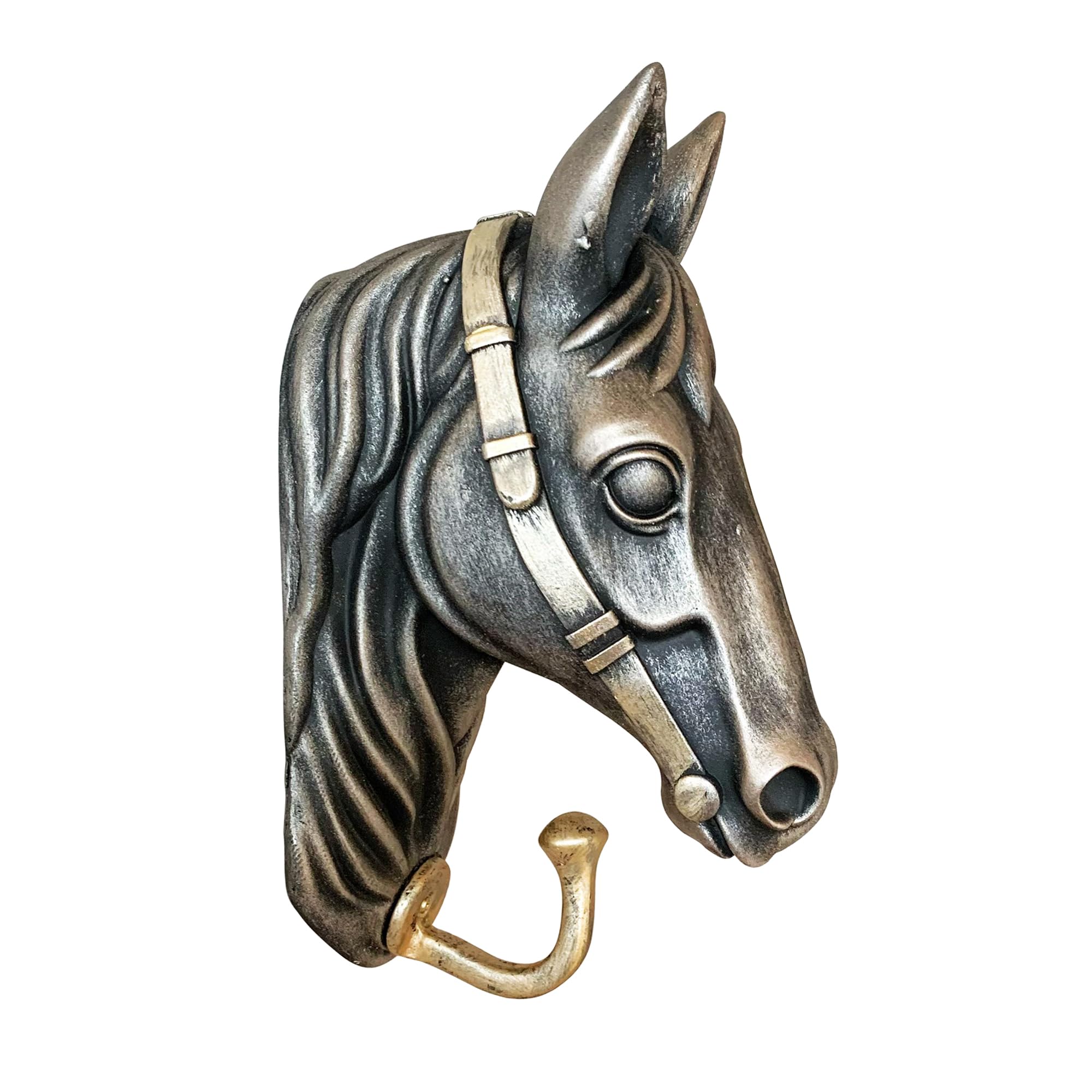 Pewery Vintage Horse-Shaped Decorative Wall Hook for Hanging Clothes, Coats, Towels, Keys, and Hats, Resin Antique Wall Sculpture with Hook for Wall Decor