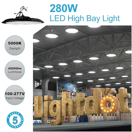 Upgrade 20Pack 280W LED High Bay Light AC100-277V 42000LM High Bay LED Light, 5000K UFO Lights for Commercial Bay Lighting(Coverage:66~110ft at Height:30~50FT)
