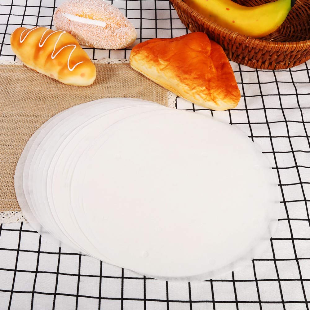 MOTZU 144 Pack 8 inch Air Fryer Lining, Bamboo Steamer Liner, Pre-Cut Non-Stick Parchment Paper Round Sheets for Separating Frozen Patty, Steaming Basket, Baking, Cooking Fried Food, Tortilla Press