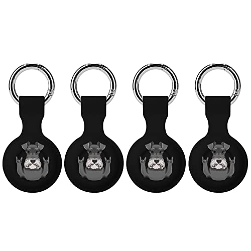 Schnauzer Dog Rock Gesture Air Tag Tracker Case Cover for AirTag Holder Protector Storage Bag