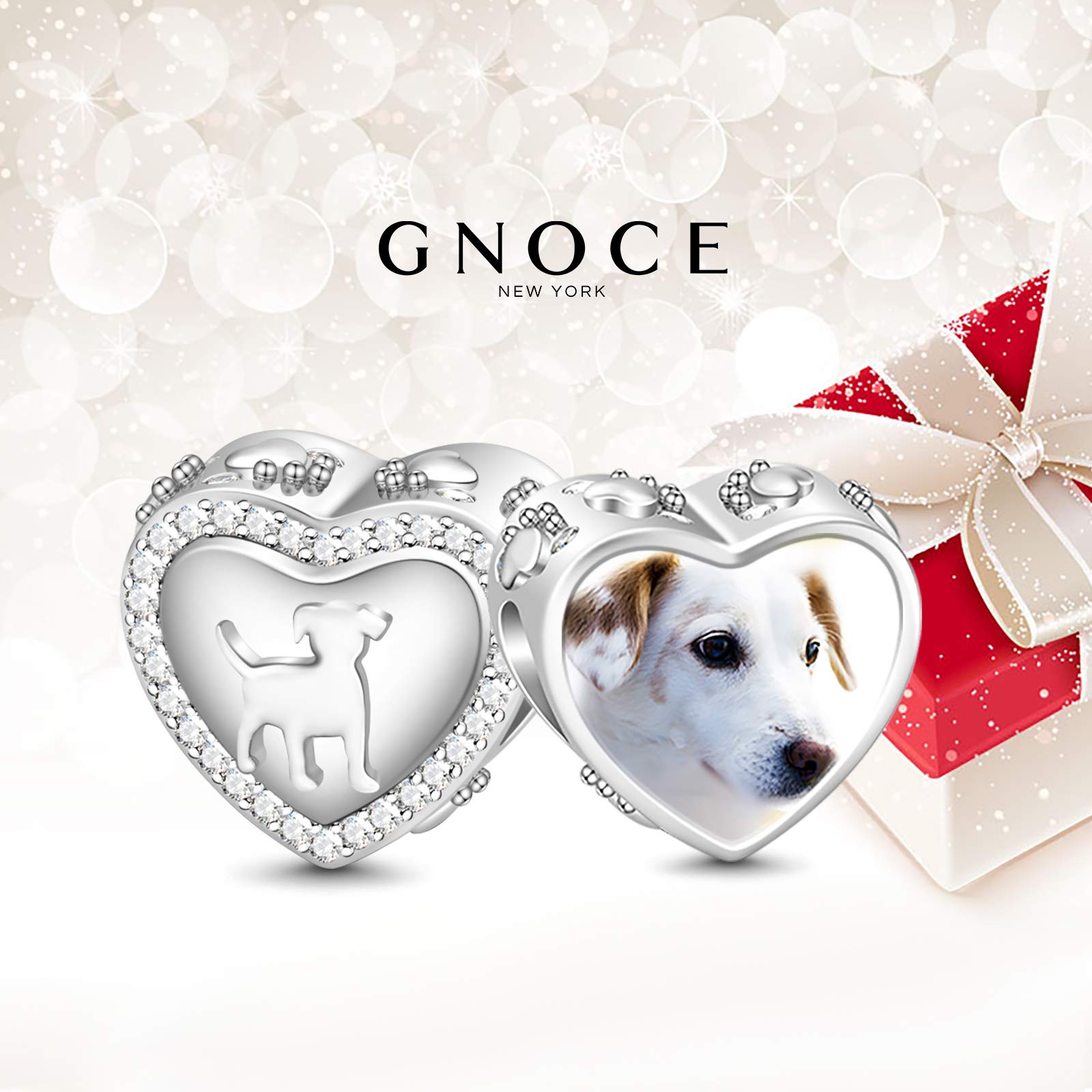 GNOCE Custom Photo Charms Bead For Dog Personalized Photo Animals Charm 925 Sterling Silver Pendant for Bracelets (Pet)