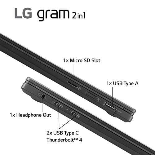 LG gram (2022) Laptop 14T90Q 2-in-1 14" Touchscreen, Intel Evo 12th Gen Core i5, 16GB RAM, 512GB SSD, Windows 11, Black (Renewed)