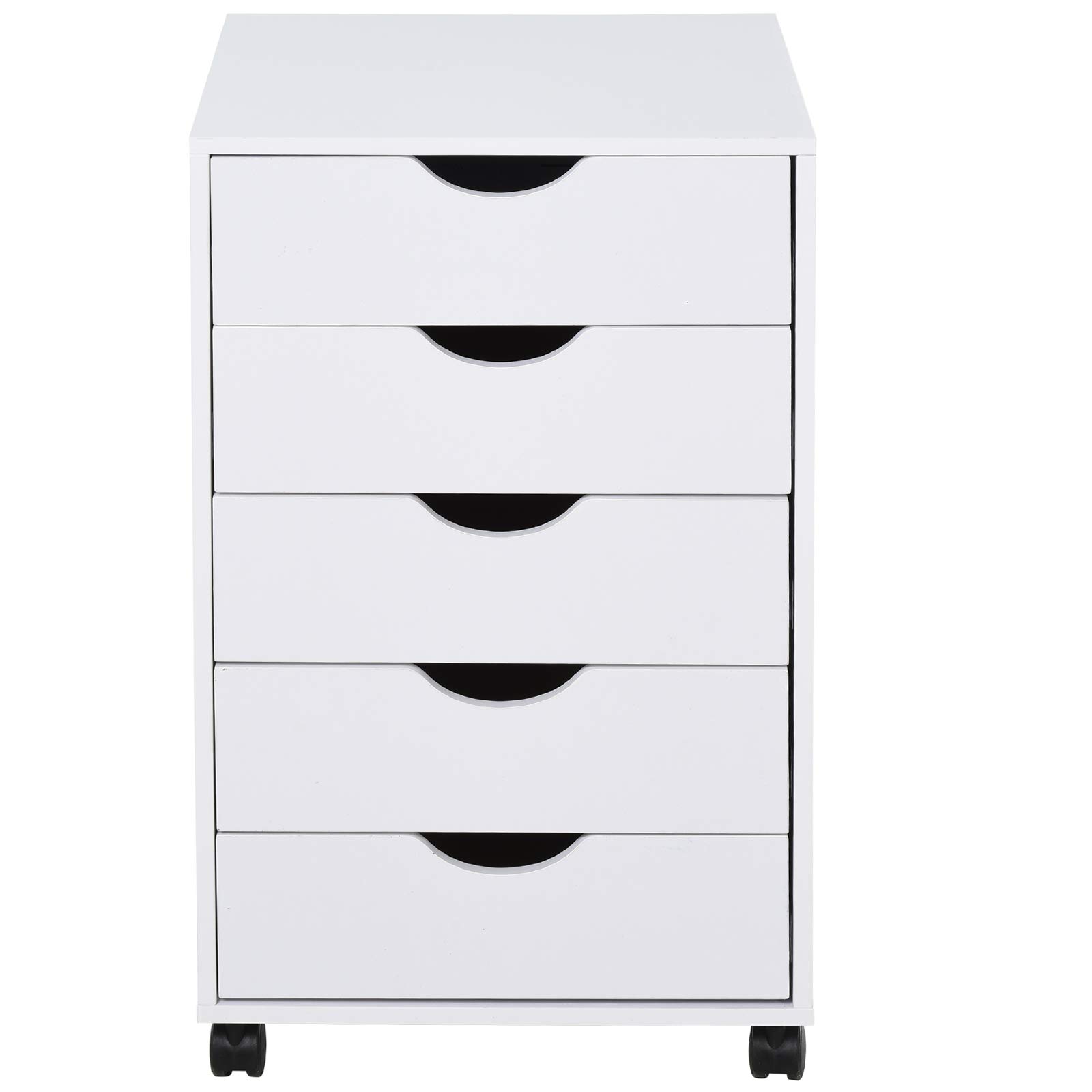 HOMCOM 5 Drawer Storage Organizer Office Cabinet with Nordic Minimalist Modern Style & Wheels, White