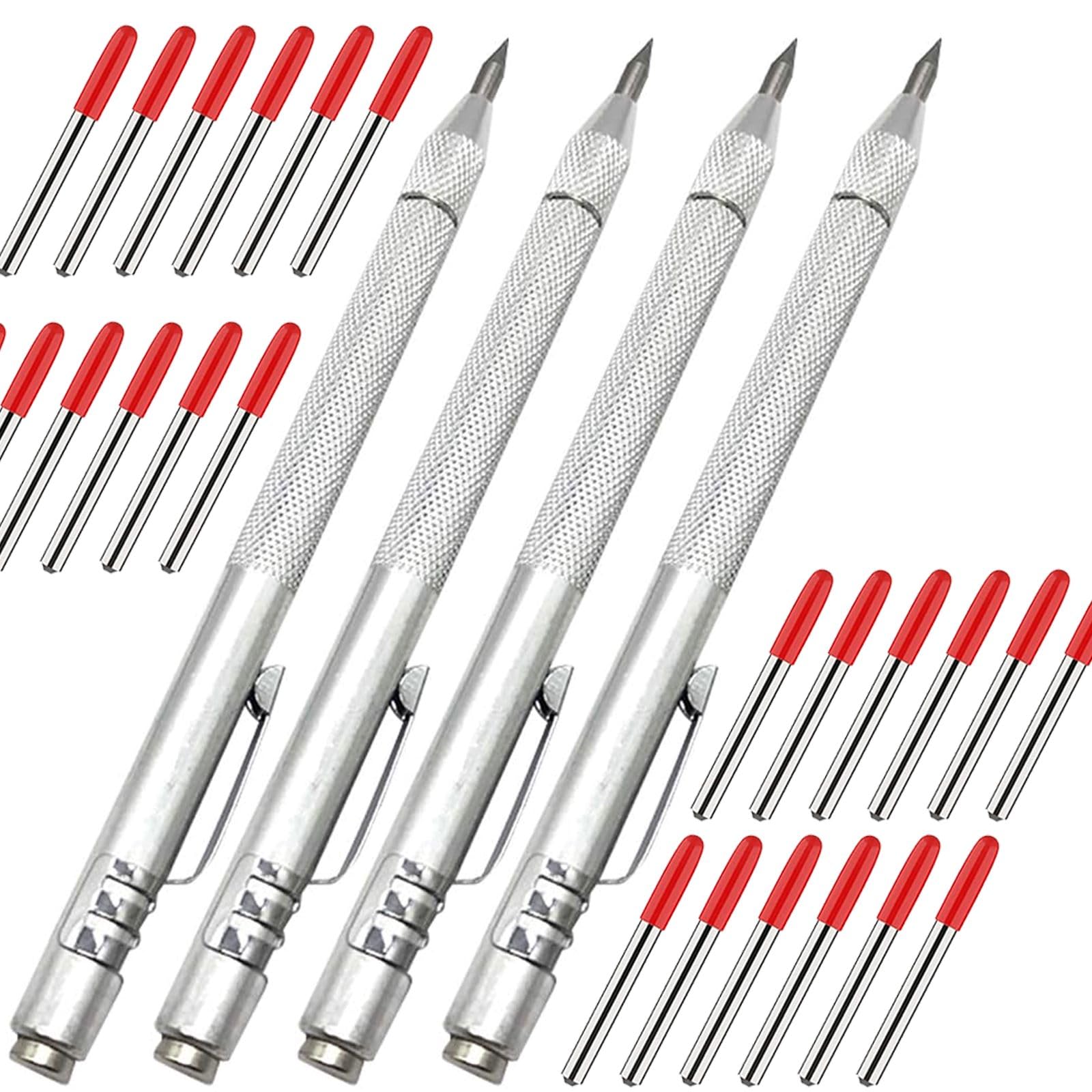 NEPAK 4 Pack Metal Scribe Tool,Tungsten Carbide Scriber Pen with Magnet, for Machinist,Engraving,Welding(with 24 Marking Tips)