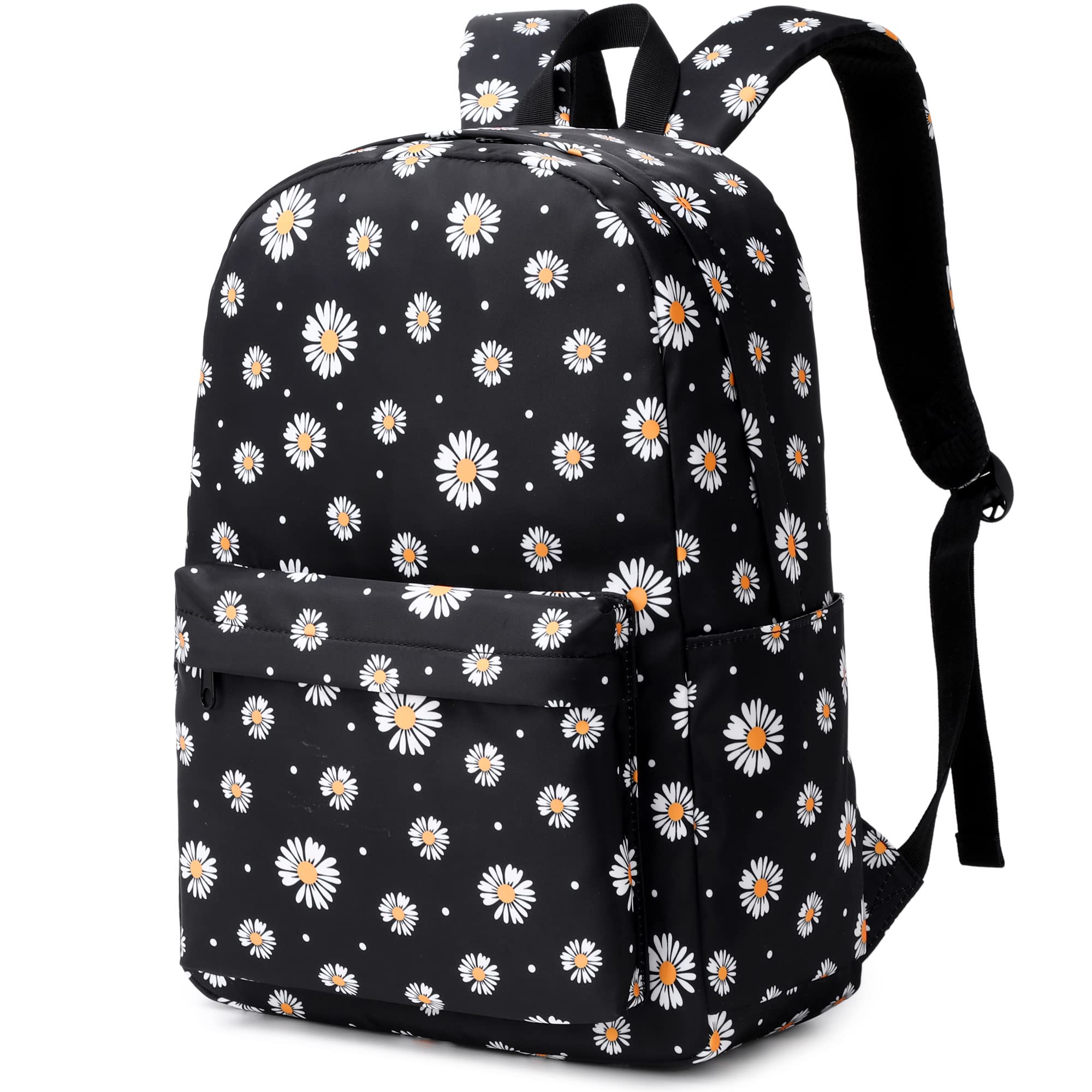 Kouxunt Daisy School Backpack for Girls Womens, School Bags Collge Bookbags Laptop Backpacks for Kids Teens Adults (Black)