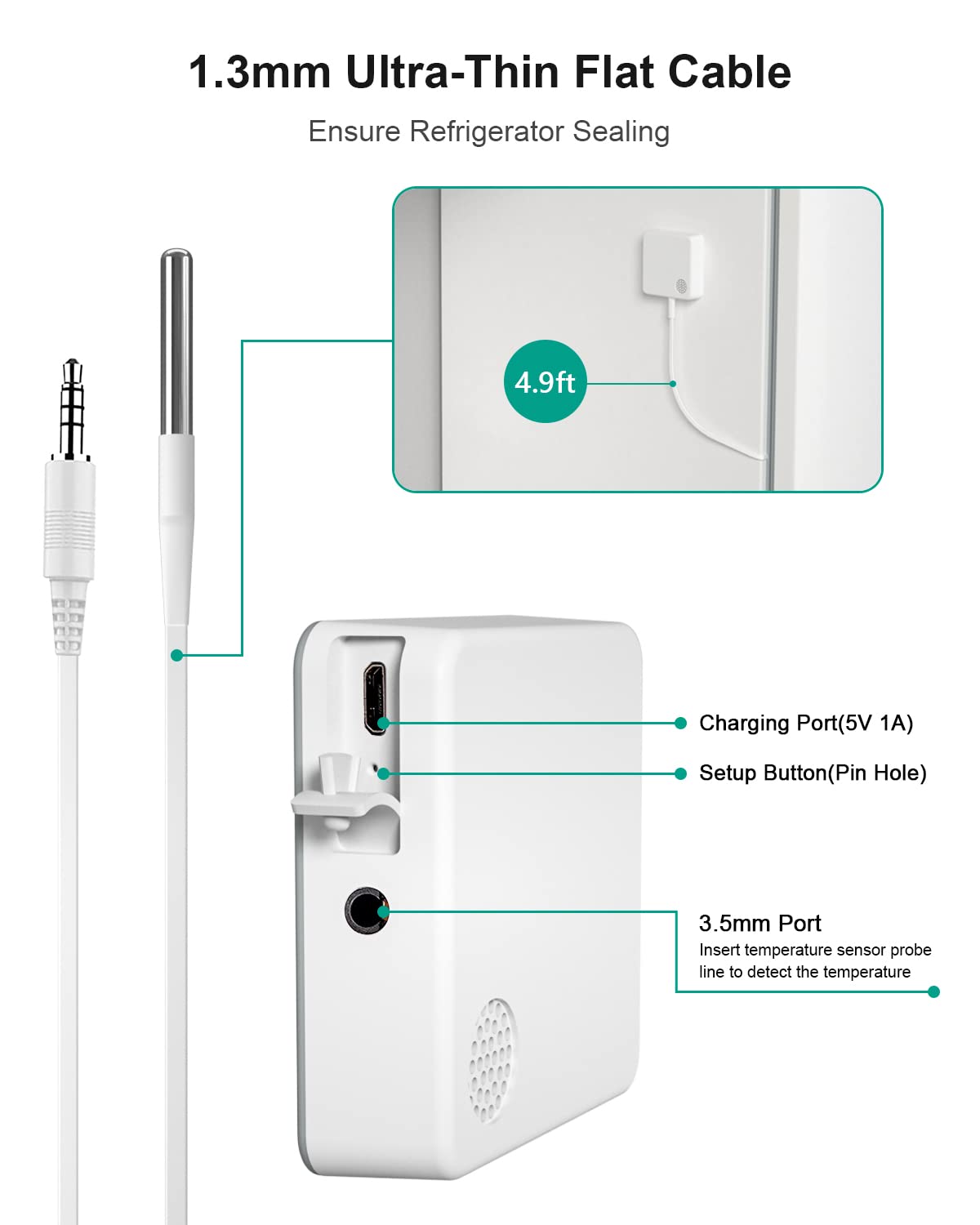 MOCREO Temperature Sensor with Waterproof External Probe, for Freezer with App Alert, Smart Thermometer, MOCREO Hub Required, Remote Temperature Monitor Gauge, for Refrigerator, Fish Tank