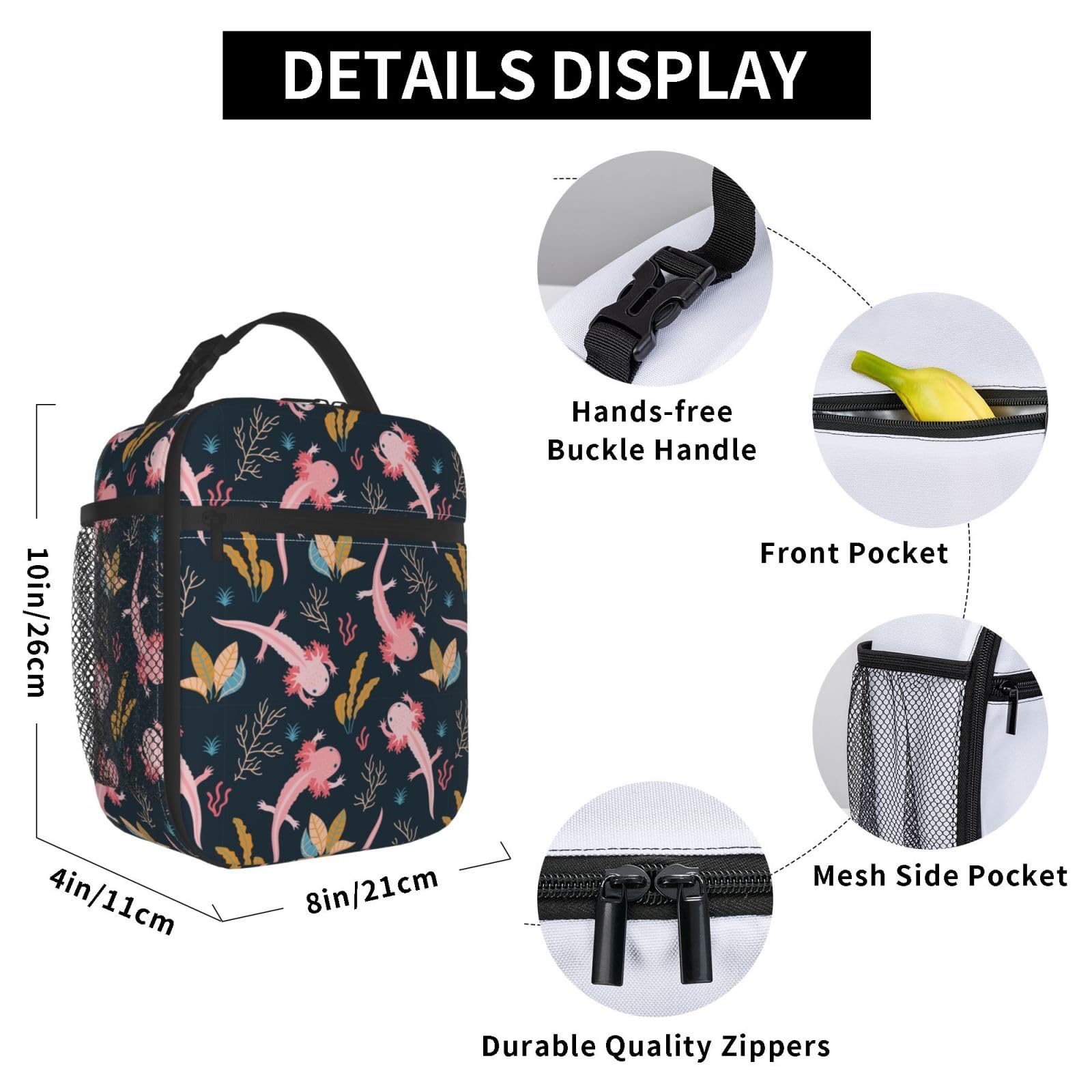 Greatreme Axolotls Lunch Bag For Men Women, Reusable Insulated Lunch Bag Portable Lunch Tote