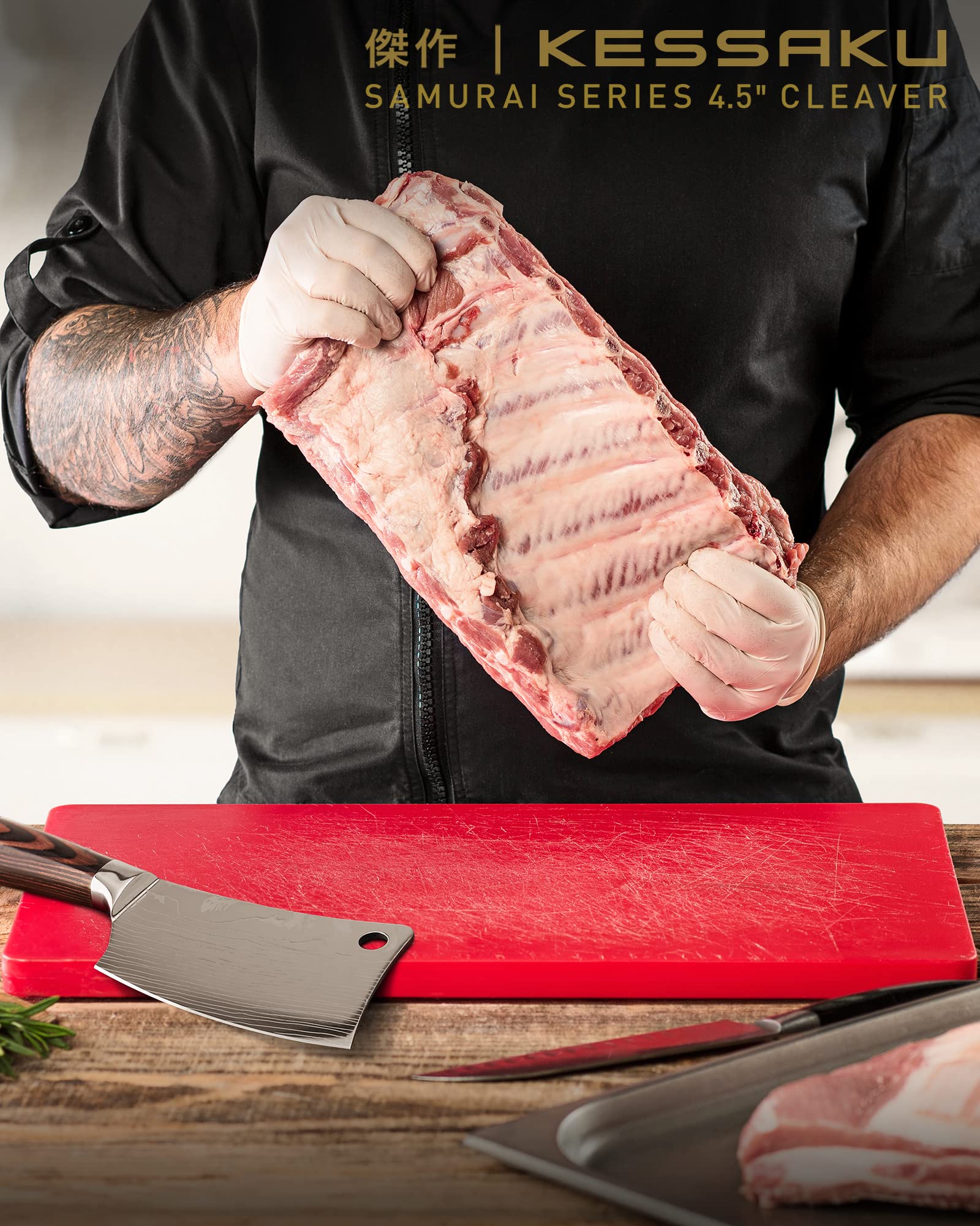 KESSAKU Mini Meat Cleaver Butcher Knife - 4.5 inch - Samurai Series - Heavy Duty - Razor Sharp Kitchen Knife - Forged 7Cr17MoV High Carbon Stainless Steel - Wood Handle with Blade Guard