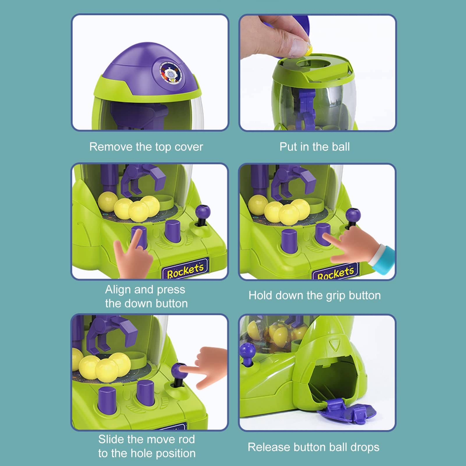 Mini Claw Machine Toy That Actually Works, Balls Prizes Space Rocket Miniature Arcade Game Fidget Sensory Toy Blue 1 Pack