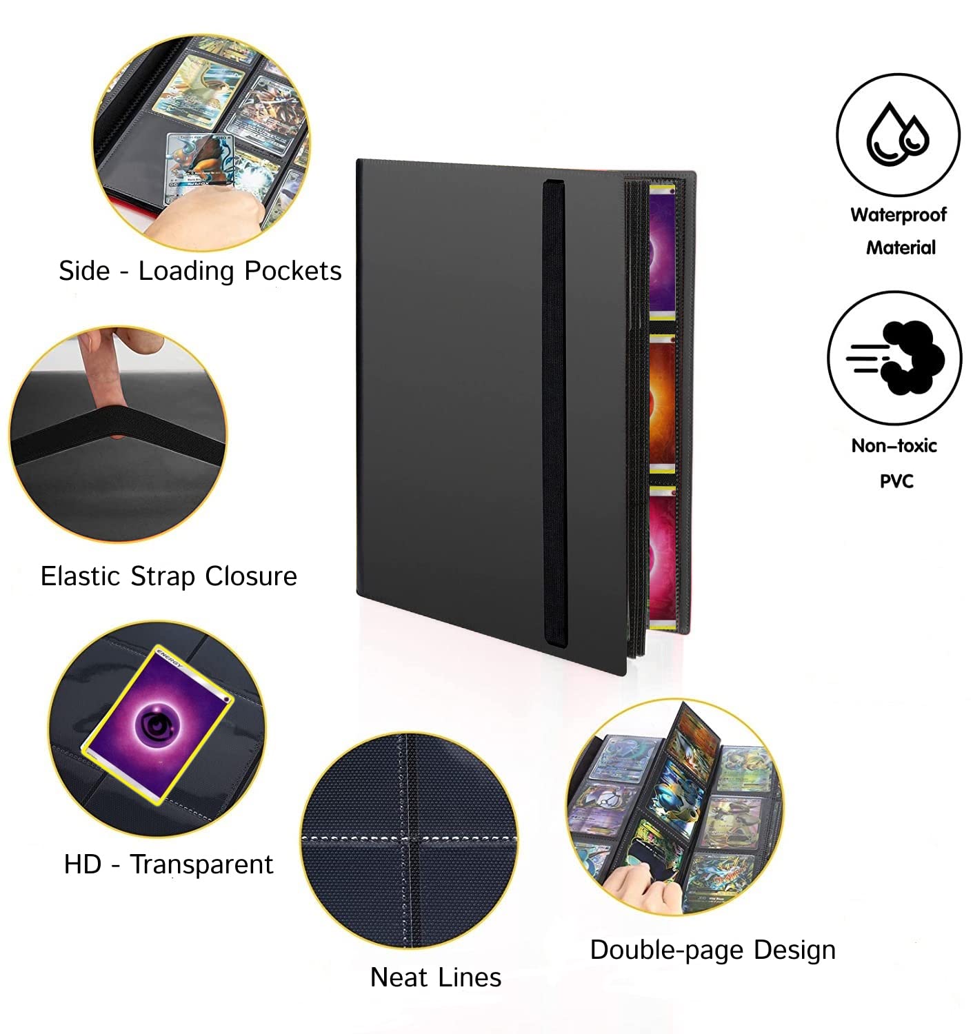 MIXPOET Trading Card Album Binder - 9 Slots, 360 Side Loading Pocket Folder for TCG (Black)