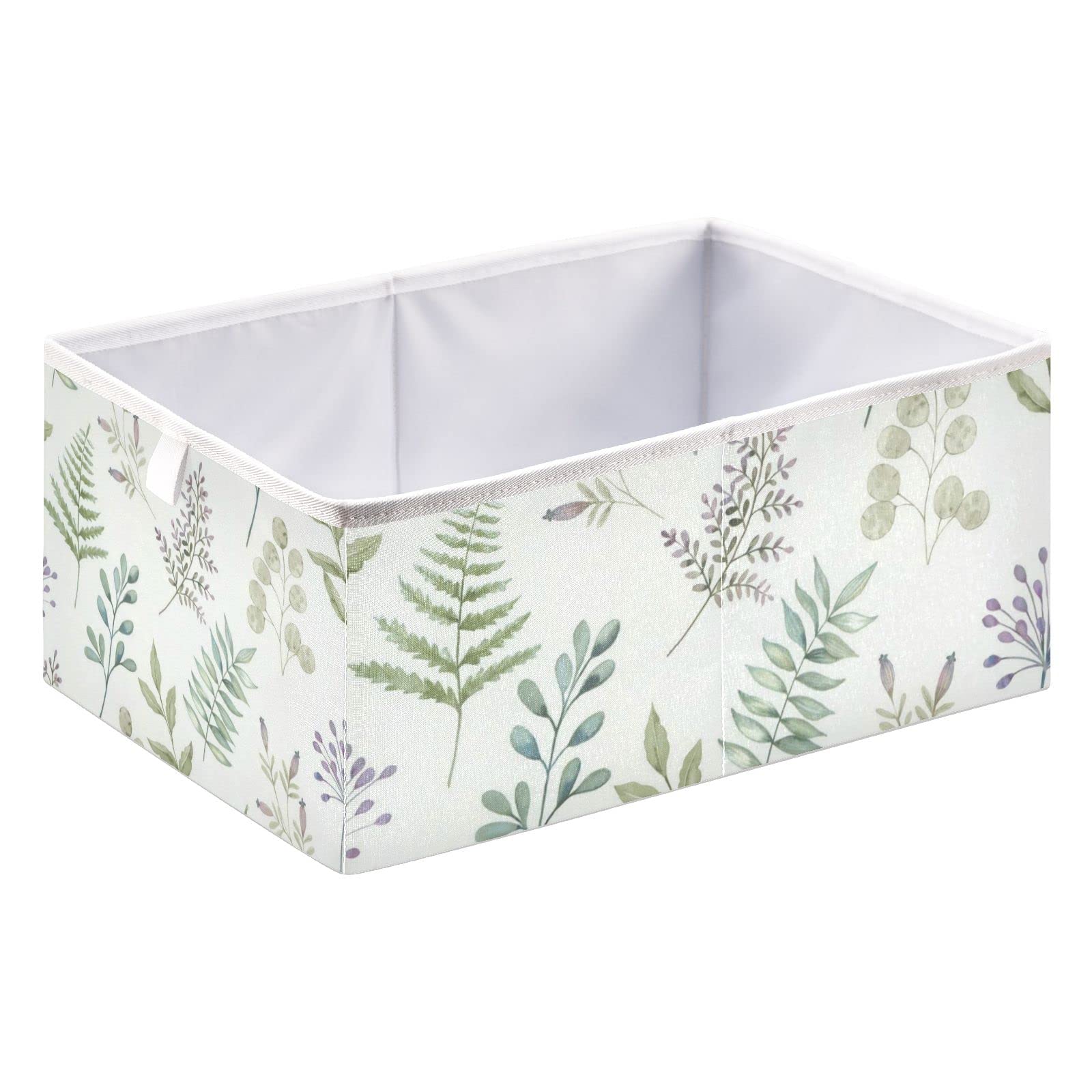 Kigai Storage Basket White Flowers Leaves Foldable Storage Bin 15.8 x 10.6 x 7 Inches Cube Storage Baskets Box for Shelves Closet Laundry Nursery Bedroom Home Decor