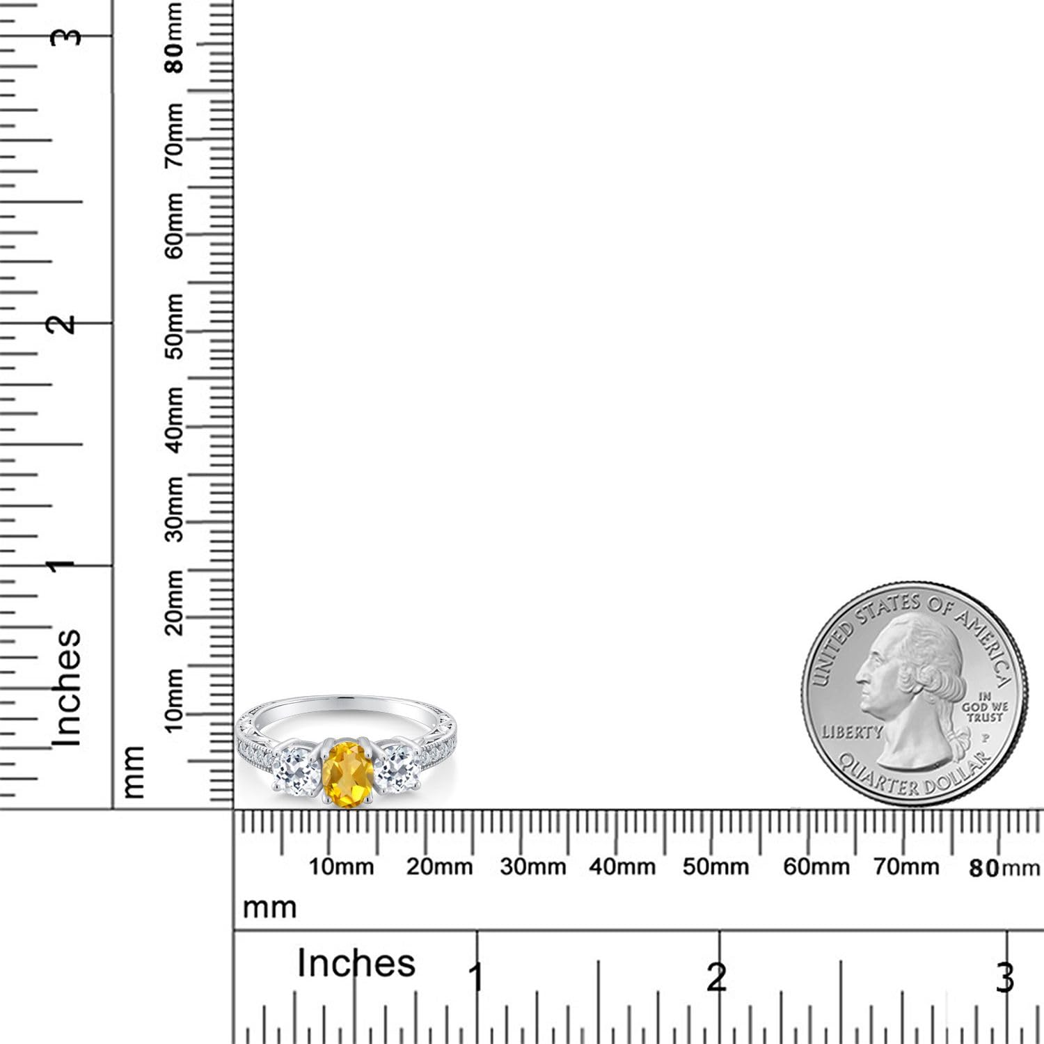 Gem Stone King 925 Sterling Silver Yellow Citrine and White Topaz 3 Stone Ring For Women (1.72 Cttw, Gemstone Birthstone, Available In Size 5, 6, 7, 8, 9)