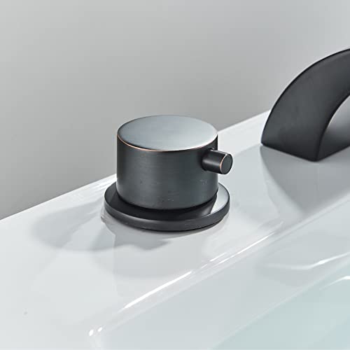 Oulantron ORB Waterfall Bathroom Faucet Widespread for Sink, Bathroom Basin Sink Faucet LED with Changing, 3 Holes 2 Handle Basin Mixer Tap Solid Brass Vanity Bathroom Sink Faucet