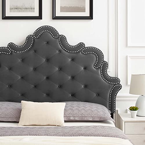 Modway Arabella Button-Tufted Performance Velvet Headboard, Full/Queen, Charcoal