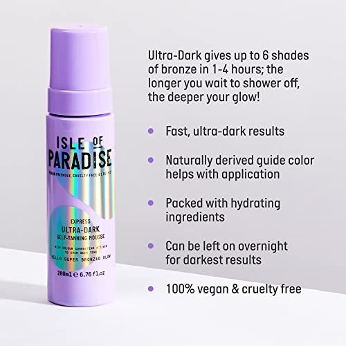 Isle of Paradise Express Mousse, Ultra Dark (Super Bronzed Glow) - Hydrating Self Tan Foam, Vegan and Cruelty Free, 6.76 Fl Oz