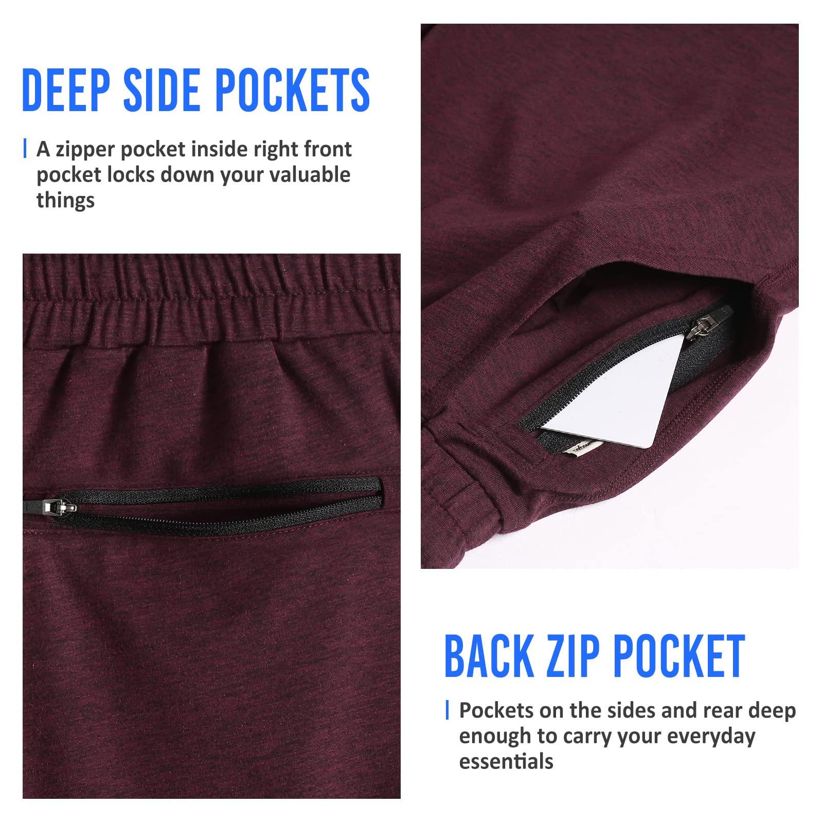 maamgic Mens Running Shorts, Soft 5" Gym Short with Zip Pockets, Quick Dry Workout Athletic Shorts for Men Burgundy Medium