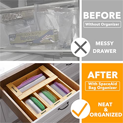 SpaceAid Bag Storage Organizer for Kitchen Drawer, Bamboo Organizer, (4 Pack) Bamboo Drawer Dividers 6 Dividers (17-22 in)