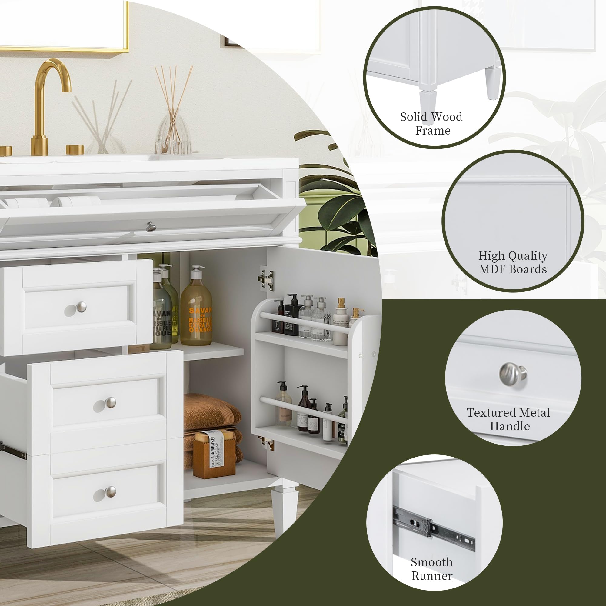 Virubi 30'' Bathroom Vanity with Single Sink Combo, Modern Bathroom Storage Cabinet with 2 Drawers, 1 Pull Down Drawer and 1 Door, Freestanding Bathroom Vanities, Soft Closing, Solid Wood Frame