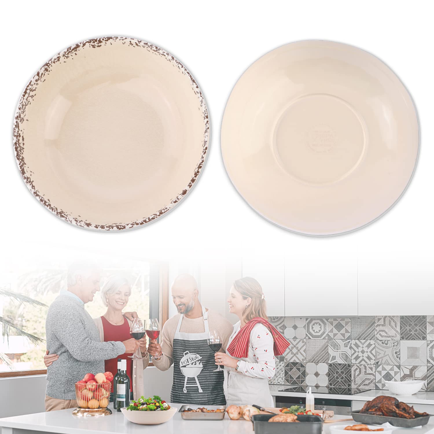 lok-osemile Gourmet Art Crackle8.1 Melamine Salad/Pasta/Soup Bowl - Ivory 32oz - Set of 4