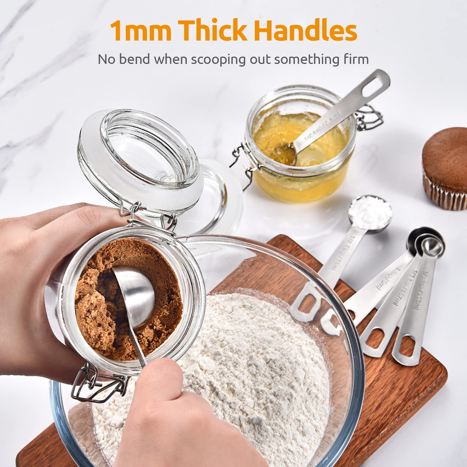 Measuring Spoons: U-Taste 18/8 Stainless Steel Set of 7 Piece: 1/8 tsp, 1/4 tsp, 1/2 tsp, 3/4 tsp, 1 tsp, 1/2 tbsp & 1 tbsp Dry and Liquid Ingredients