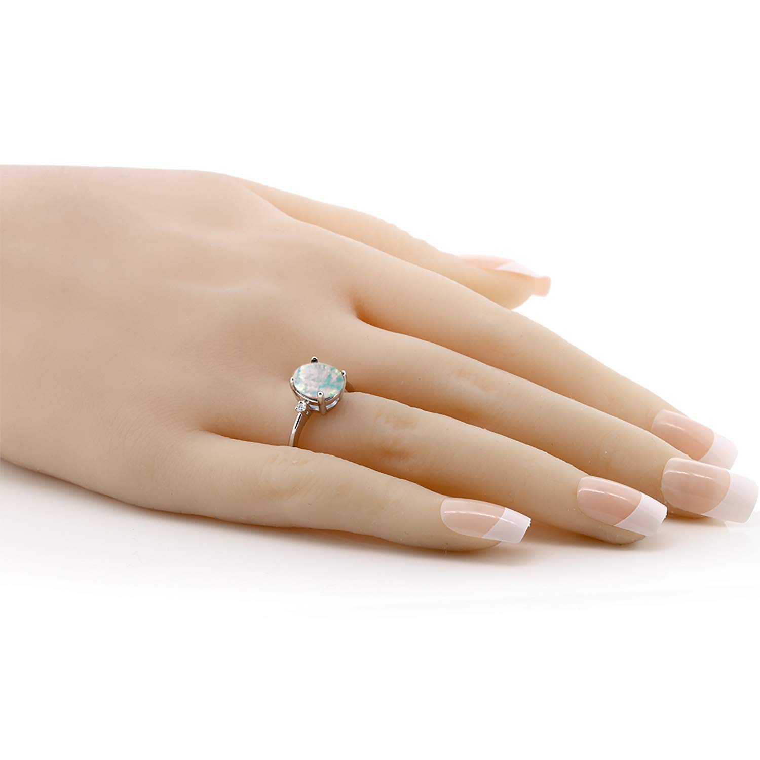 Gem Stone King 925 Sterling Silver White Simulated Opal and White Topaz Ring For Women (1.74 Cttw, Oval Cabochon 10X8MM, Available In Size 5, 6, 7, 8, 9)