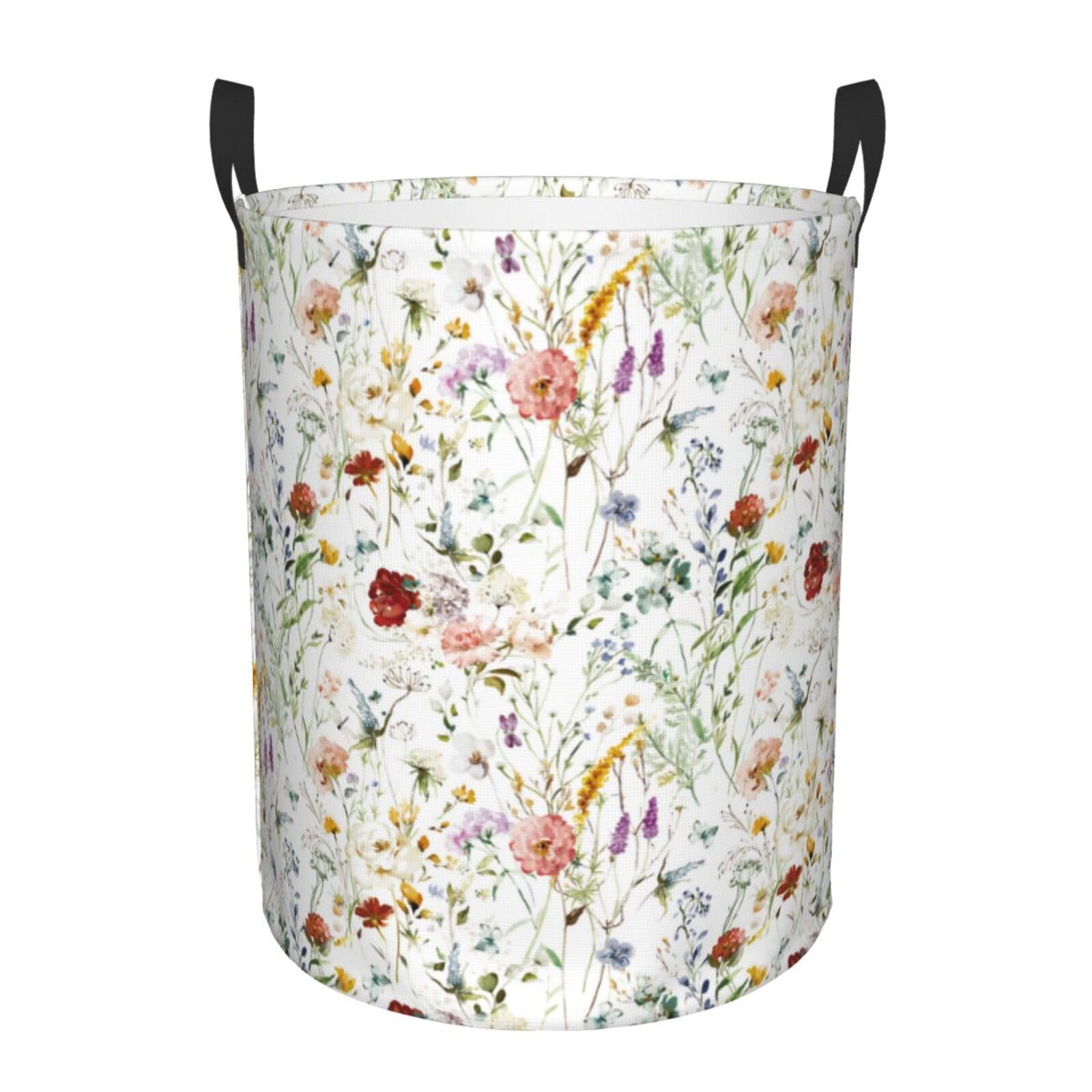 Pevtufa Wildflower Watercolor Foldable Laundry Basket Organizer,Fabric Clothes Toy Storage Basket Nursery Hamper Storage Bin For Household Bedroom, Bathroom, College Dorm-Medium