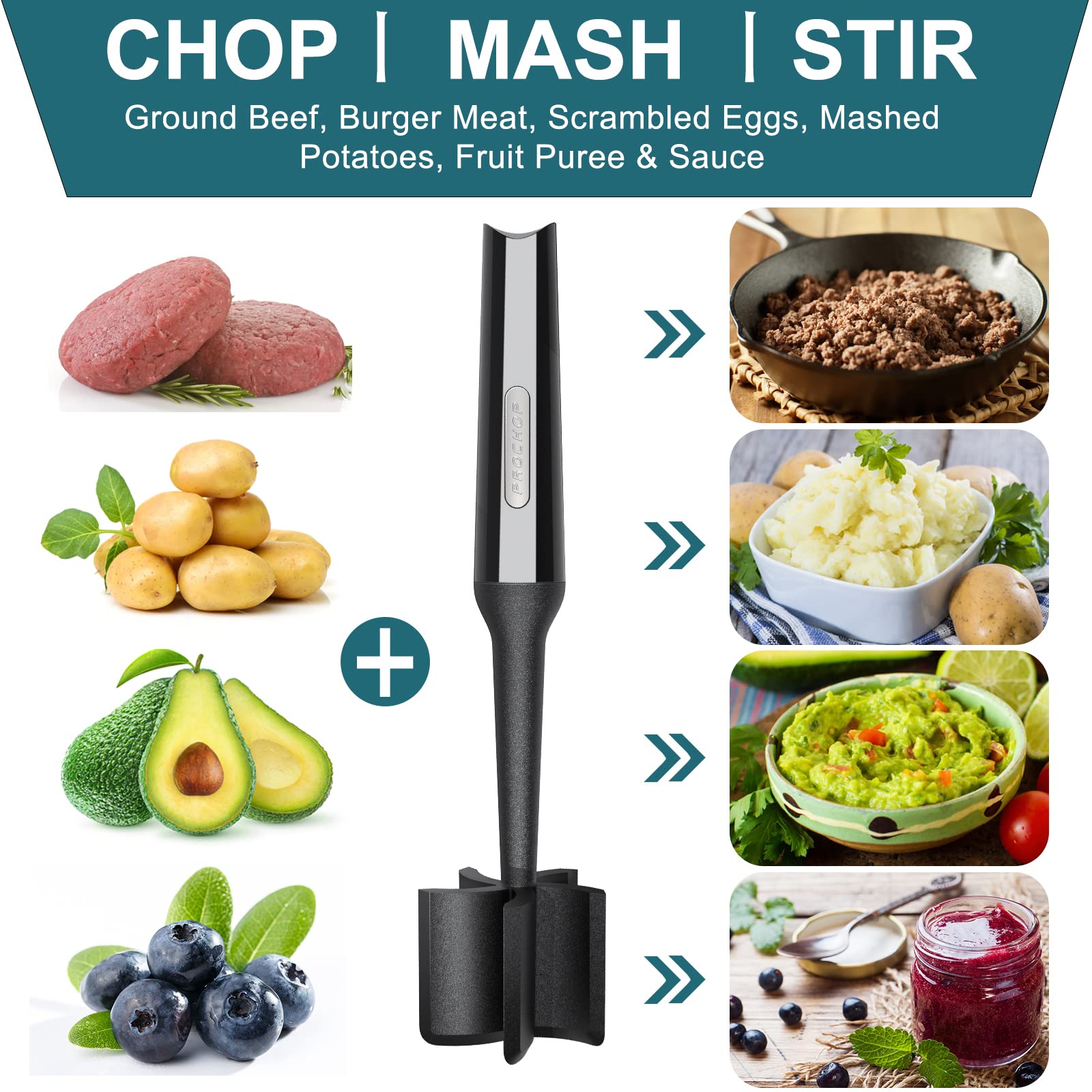 Meat Chopper, Hamburger Chopper Masher, Heat Resistant Meat Masher Ground Meat Chopper, Meat Browning Utensil for Ground Meat, Taco and Hamburger Meat