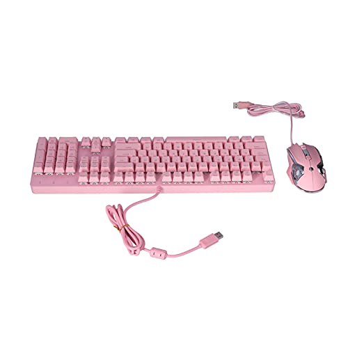 Pink Keyboard and Mouse Set, 104 Keys Mechanical Keyboard with 22 Lighting Effects, Ergonomic High Sensitivity Keyboard and Mouse Combo for Gaming, PC