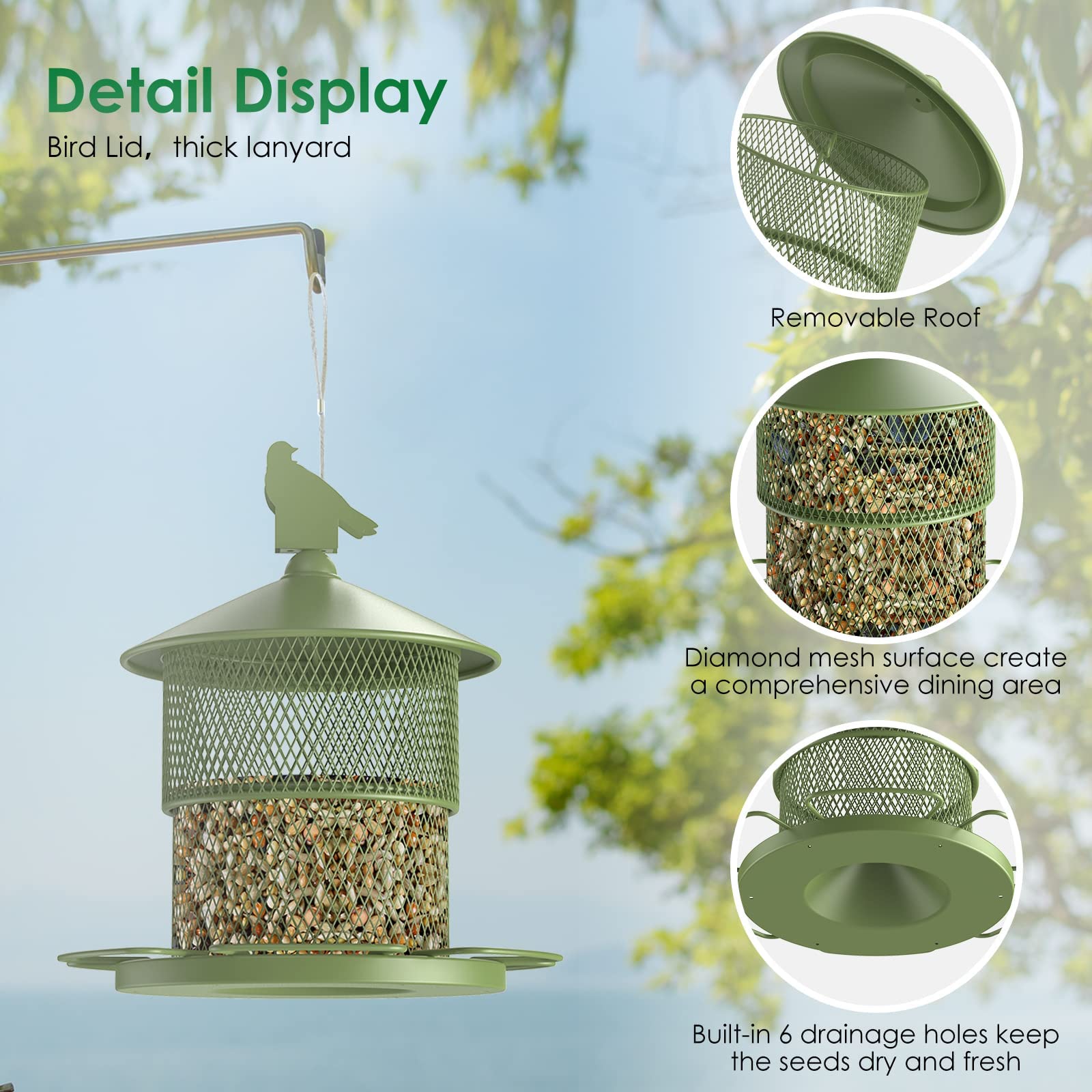 Outdoors Hanging Metal Bird Feeder: Digipettor 4 lbs Large Capacity Mesh Squirrel-Proof Wild Bird Seed Feeder for Garden Yard Outdoors Decoration, Green