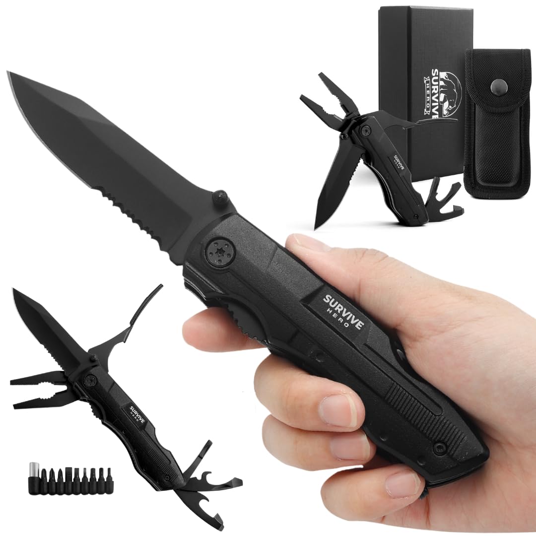 Survive Hero Camping Multi Tool Pocket Knife Multitool Knife for Men, Birthday Gift for Dad Gifts Son Daughter, Tactical EDC Utility Knife Multitool, Brother Gifts for Dad Gifts Grandpa Brother