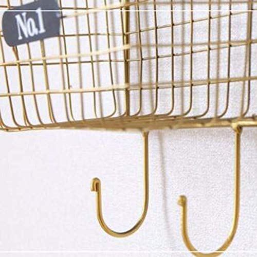 PIBM Stylish Simplicity Shelf Wall Mounted Floating Rack Shelves Retro Iron Art Solid Wood Basket Child Hangers Flower Stand,2 Sizes,2 Colours, Gold , 35.5x67cm