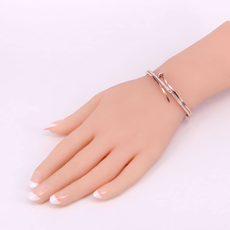MAELLIS Women's Bangle Bracelet with 18K Gold Plated Bangles, Cut Cubic Zirconia Nail Bracelet