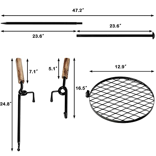 OKL Adjustable Swivel Campfire Grill Grate, Portable Heavy Duty Steel Go Open Fire Cooking Camping Grill Barbecue with Water Bottle Support Frame for Griddle Plate BBQ (18 Inch)