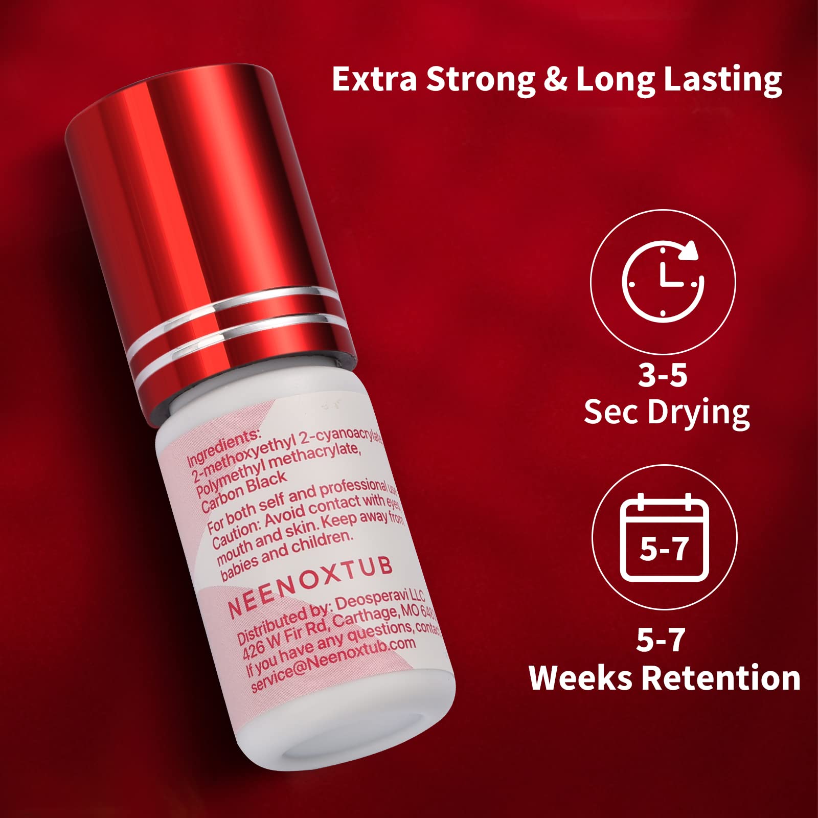 Neenoxtub Sensitive Eyelash Extension Glue, No Fume Lash Glue for Eyelash Extensions, 6-7 Weeks Retention Eyelash Glue for Sensitive Eyes, Extra Strong Professional & Individual Lash Glue. 5 ml