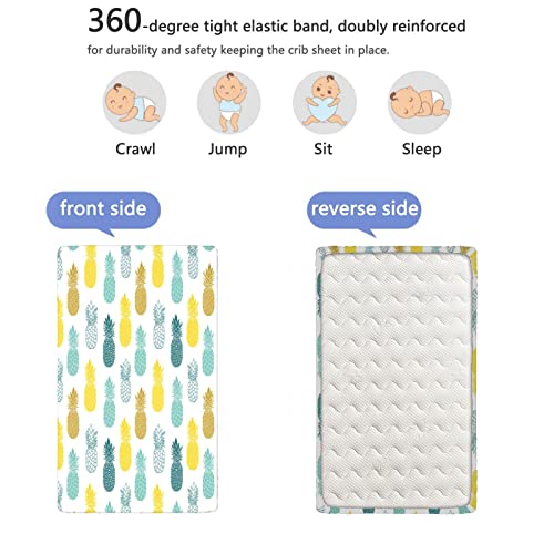 Pineapple Themed Fitted Mini Crib Sheets,Portable Mini Crib Sheets Soft and Breathable Bed Sheets-Baby Sheet for Boys Girls,24โ x38โ,White and Multicolor